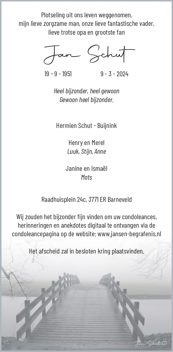 Familiebericht: Oud-speler Jan Schut overleden. | SDV Barneveld