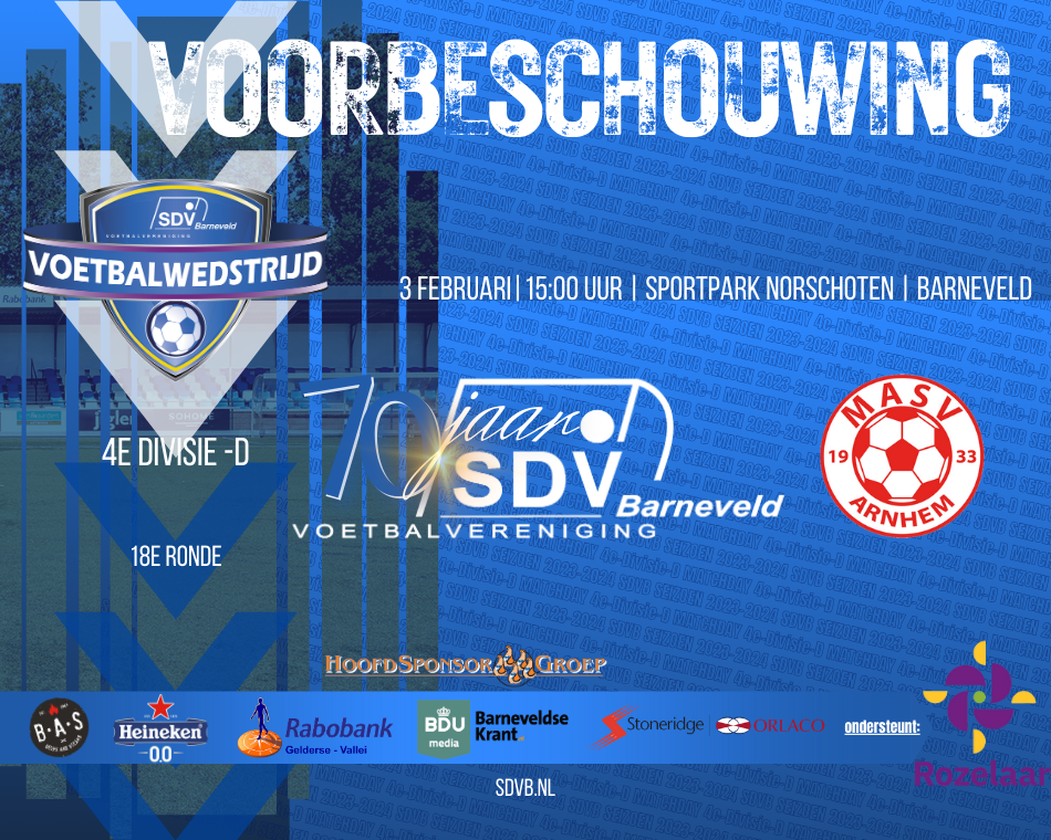 Voorbeschouwing: SDV Barneveld - MASV Arnhem | SDV Barneveld
