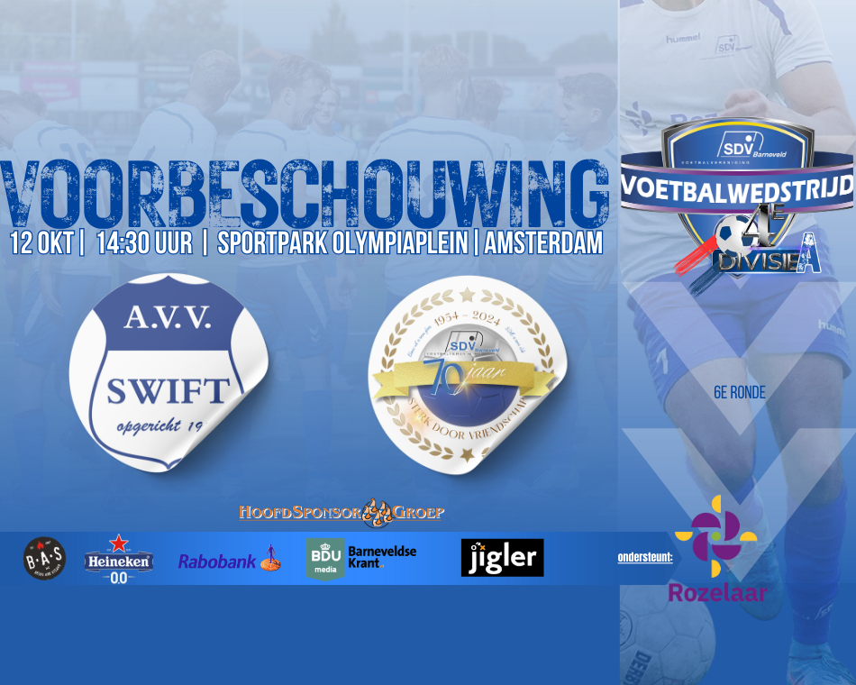 Voorbeschouwing 12 oktober: AVV Swift - SDV Barneveld | SDV Barneveld
